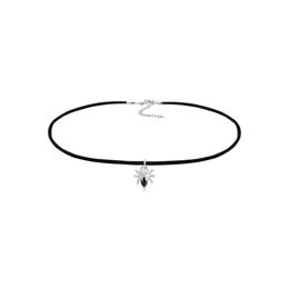 Choker Elli "Halskette Spinne Zirkonia Schwarz Satin 925 Sterling Silber" Gr. 36, silber, Halsketten, Damen, mit Steinen, Silber 925 (Sterlingsilber), Choker