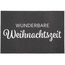 Fu&szlig;matte "VELVET - WEIHNACHTSZEIT, Made in Belgium", schwarz, B:60cm H:5mm L:40cm, Polyamid, PRIMAFLOR-IDEEN IN TEXTIL, Teppiche, Fu&szlig;matte, Schmutzfangmatte, Weihnachten, mit Spruch, waschbar, rutschhemmend