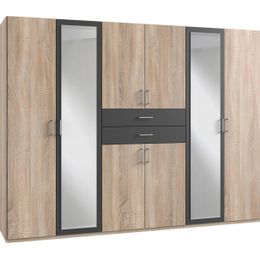 Kleiderschrank wimex "Diver Dreht&uuml;renschrank mit Spiegel, 180, 225 o. 270cm breit", grau (struktureichefb hell, graphit, griffe alu), B:270cm H:207cm T:58cm, Schr&auml;nke, Kleiderschrank, Bestseller Schlafzimmerschrank wahlweise 3 Innenausstattungen