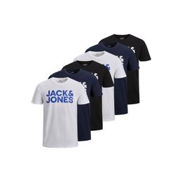 Jack & Jones T-Shirt JACK & JONES "T-Shirt JJECORP LOGO TEE O-NECK 6PK 6er Pack", Damen, Gr. M, bunt (schwarz, wei&szlig;, marineblau), Obermaterial: 100% Baumwolle CO., Shirts T-Shirt