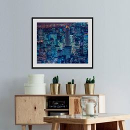 Bild queence "NYC", blau (farbe rahmen: schwarz, farbe bild(er): blau), B:50cm H:40cm, Acrylglas, Holz, Papier, Bilder, Bild, HD Premium Poster-Druck inkl. Holzrahmen