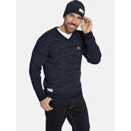 Rundhalspullover Jan Vanderstorm "Pullover mit M&uuml;tze RONAI", Herren, Gr. L, rot (dunkelblau melange), Obermaterial: 84% Polyester COOLMAX PES(Coolmax). 16% Baumwolle CO., Pullover Rundhalspullover