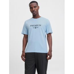 Jack & Jones T-Shirt JACK & JONES "JPRBLACHARLES SS TEE FST", Herren, Gr. M, chambray blau, Jersey, Obermaterial: 100% Baumwolle, bedruckt, regular fit, Rundhals, Shirts T-Shirt