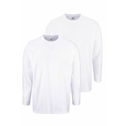 Langarmshirt Fruit of the Loom, Herren, Gr. S (44/46), wei&szlig;, Single Jersey, Obermaterial: 100% Baumwolle, unifarben, normal h&uuml;ftbedeckend, Rundhals, Shirts Langarmshirt, aus reiner Baumwolle, 2-er Pack, Topseller