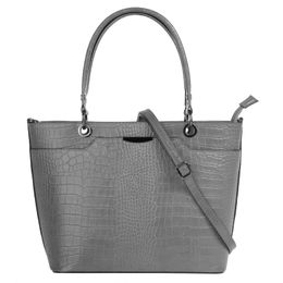 Henkeltasche CLUTY, Damen, Gr. B/H/T: 30cm x 22cm x 10cm onesize, grau, Leder, Reptilienpr&auml;gung, Taschen Henkeltasche, echt Leder, Made in Italy