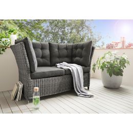 Gartenlounge-Bank Destiny "PALMA", grau (vintage grau), B:152cm H:83cm T:78cm, Polyrattan, Sitzb&auml;nke, Gartenlounge-Bank, Aluminium, Polyrattan, 2&acute;er Bank, inkl. Auflagen