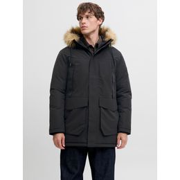 Jack & Jones Parka JACK & JONES "JJCAMP FAUX FUR PARKA BF", Herren, Gr. M, schwarz, Web, Obermaterial: 100% Polyester, unifarben, regular fit normal, Jacken Parka