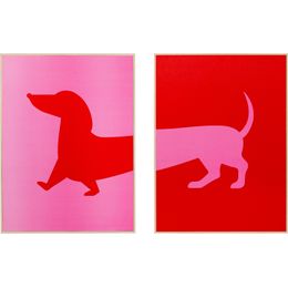 Bild mit Rahmen KARE DESIGN "Gerahmtes Bild Dog Frankie (2/Set)", pink (farbe bild(er): pink), B:30cm H:40cm T:3cm, Bilder, Bild mit Rahmen