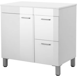 Waschtisch Welltime "Florenz, Badezimmerschrank,Badschrank", wei&szlig; (wei&szlig;, wei&szlig;), B:74cm H:74cm T:45cm, MDF, Waschtische, Waschtisch, Stauraum Waschtisch, 2 Schubladen und 1 T&uuml;r