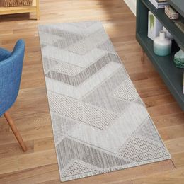 Teppich Carpet City "LINDO 8877", gr&uuml;n, B:80cm H:11mm L:300cm, Obermaterial: 100% Polyester, Teppiche, Teppich, Kurzflor, Hochtief-Muster/ 3D-Effekt, Fransen, Boho-Stil, Wohnzimmer