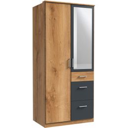 Kleiderschrank wimex "Click", grau (plankeneichefarben, graphit), B:90cm H:199cm T:58cm, Schr&auml;nke, Kleiderschrank, mit Spiegel