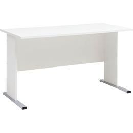 Schreibtisch Schildmeyer "Serie 200", wei&szlig; (wei&szlig;, wei&szlig;, silber, silber, wei&szlig;), B:140cm T:65cm, Tische, Schreibtisch