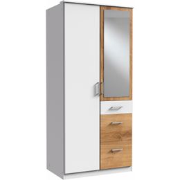 Kleiderschrank wimex "Click", wei&szlig; (wei&szlig;, plankeneichefarben), B:90cm H:199cm T:58cm, Schr&auml;nke, Kleiderschrank, mit Spiegel
