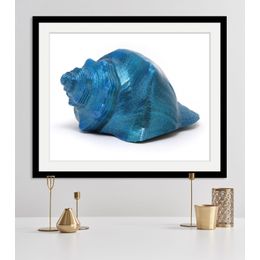 Bild queence "Svetlana", blau (farbe rahmen: schwarz, farbe bild(er): blau), B:40cm H:30cm, Acrylglas, Holz, Papier, Bilder, Bild, HD Premium Poster-Druck inkl. Holzrahmen