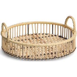 Tablett zeller PRESENT, beige (natur), H:12,5cm &Oslash;:32cm, Metall, Rattan, Tabletts, Tablett, &Oslash; 32 cm