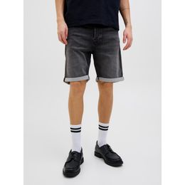 Jack & Jones Shorts JACK & JONES "JJIRICK JJICON I.K. SHORTS GE 062 SN", Herren, Gr. L, N-Gr, schwarz (schwarz denim), Web, Obermaterial: 76% Baumwolle, 22% Polyester, 2% Elasthan, unifarben, regular fit kniefrei, Hosen Shorts, im Five-Pocket Style