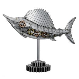 Tierfigur Gilde "Figur Schwertfisch Steampunk Sailfish silberfarben H. 36 cm", silber (silberfarben), B:50cm H:36cm T:14cm, Kunstharz, Dekofiguren, Tierfigur