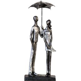 Dekofigur CASABLANCA BY GILDE "Skulptur Umbrella, silber", silber (silberfarben), B:14cm H:36cm T:11cm, Polyresin, Dekofiguren, Dekofigur, Dekoobjekt, H&ouml;he 36 cm, antikfinish, mit Spruchanh&auml;nger, Wohnzimmer