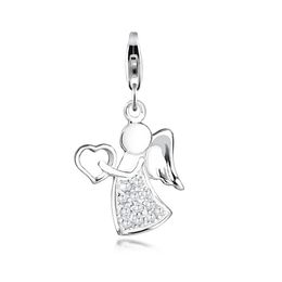 Charm-Einh&auml;nger NENALINA "Charm Anh&auml;nger Engel Gl&uuml;cksbringer Zirkonia 925 Silber" Gr. 30, silber, Charms, Damen, Blacklist, Silber 925 (Sterlingsilber), Charm-Einh&auml;nger