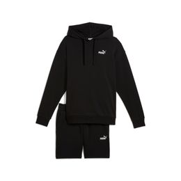 Trainingsanzug Puma "SHORT HOODED RELAXED SWEAT SUIT 7" TR OP", Damen, Gr. L, schwarz (Puma schwarz), Sweatware, Obermaterial: 68% Baumwolle, 32% Polyester, unifarben, relaxed fit, Sportanz&uuml;ge Trainingsanzug, mit verstellbarer Kapuze, mit Seitennahttaschen, entspannte Passform