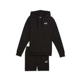 Trainingsanzug Puma "SHORT HOODED RELAXED SWEAT SUIT 7" TR OP", Damen, Gr. M, schwarz (Puma schwarz), Sweatware, Obermaterial: 68% Baumwolle, 32% Polyester, unifarben, relaxed fit, Sportanz&uuml;ge Trainingsanzug, mit verstellbarer Kapuze, mit Seitennahttaschen, entspannte Passform