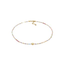Silberkette Elli "Halskette Choker Herz Glas Beads Sommer Style 925 Silber" Gr. 36, gold, Halsketten, Damen, Silber 925 (Sterlingsilber), Silberkette