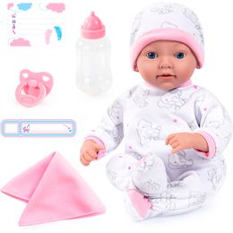 Babypuppe BAYER "Reborn Baby, 38 cm Elefantenmuster", rosa (wei&szlig;, rosa), Puppen, Baby, Babypuppe