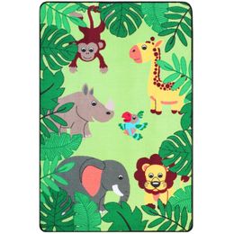 Kinderteppich "JUNGLE, Made in Belgium", gr&uuml;n, B:100cm H:5mm L:150cm, Polyamid, PRIMAFLOR-IDEEN IN TEXTIL, Teppiche, Kinderteppich, Motiv Dschungel Tiere, Kinderzimmer