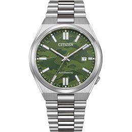 Automatikuhr Citizen "TSUYOSA 60h", silber (silberfarben, khaki), Armbanduhren, Damen, Automatikuhr, Armbanduhr, Damenuhr, Herrenuhr, Edelstahlarmband, Saphirglas, Datum