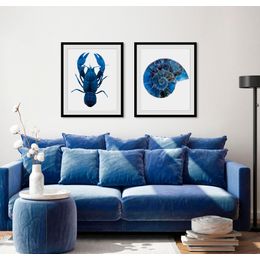 Bild queence "Uschi", blau (farbe rahmen: schwarz, farbe bild(er): blau), B:50cm H:70cm, Acrylglas, Holz, Papier, Bilder, Bild, HD Premium Poster-Druck inkl. Holzrahmen