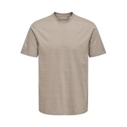 Only & Sons Rundhalsshirt ONLY & SONS "ONSFRED LIFE RLX SS STRIPE TEE NOOS", Herren, Gr. M, desert taupe stripes:gardenia, Jersey, Obermaterial: 100% Baumwolle, gestreift, relaxed fit normal, Rundhals, Shirts Rundhalsshirt
