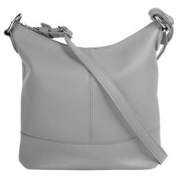 Umh&auml;ngetasche CLUTY, Damen, Gr. B/H/T: 26cm x 24cm x 14cm onesize, grau, Leder, leicht gl&auml;nzend, unifarben, Taschen Umh&auml;ngetasche, echt Leder, Made in Italy