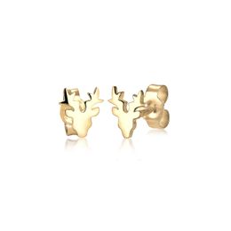 Paar Ohrstecker Elli "Ohrringe Elli Ohrringe Hirsch Christmas Tier Motiv 925 Silber" Gr. 7, gold, Ohrringe, Damen, ohne Stein, Silber 925 (Sterlingsilber), Paar Ohrstecker