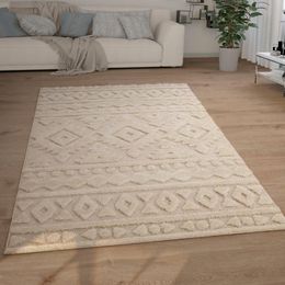 Hochflor-Teppich Paco Home "Genua 746", beige (creme), B:160cm H:34mm L:220cm, Polypropylen, Teppiche, Hochflor-Teppich, Uni Farben, Hoch-Tief Effekt, modernes Design, sehr weicher Flor