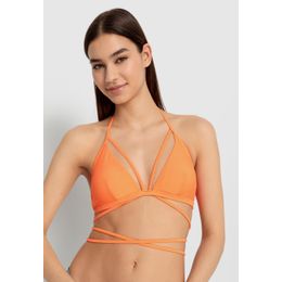Triangel-Bikini-Top LSCN BY LASCANA "Gina", Damen, Gr. 34, Cup C/D, orange (neon orange), Recycling-Polyamid, unifarben, Bikini-Oberteile Triangel-Bikini-Top, mit langem Bindeband