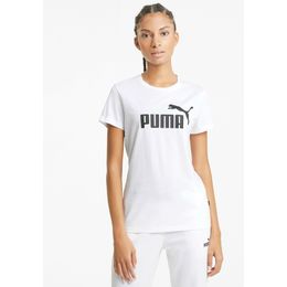 T-Shirt Puma "ESS LOGO TEE", Damen, Gr. S, wei&szlig; (Puma wei&szlig;), Jersey, Obermaterial: 100% Baumwolle, meliert, regular fit normal, Rundhals, Shirts T-Shirt, Regular Fit Passform, sportlicher Stil, Kurzarmdesign