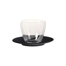 Villeroy & Boch Thermoglas VILLEROY & BOCH "Kaffeeglas mit Untertasse Manufacture Rock Glow 250 ml transparent", bunt (transparent), 2 tlg., Trinkgef&auml;&szlig;e, Thermoglas