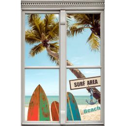 Wandsticker queence "Surf Area Beach", bunt, B:40cm H:60cm T:0,1cm, Wandtattoos, Wandsticker, Wandsticker, Wandbild, selbstklebend, 3D, Fenster