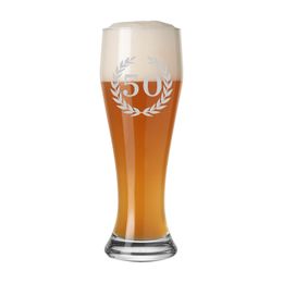 Bierglas LUXENTU "Weizenbierglas mit Gravur 50. Jubil&auml;um 0,5 l transparent", bunt (transparent), 1 tlg., Glas, Trinkgef&auml;&szlig;e, Bierglas