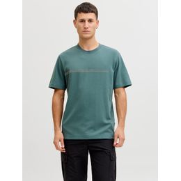 Jack & Jones Kurzarmshirt JACK & JONES "JCOFUSION CHEST BRAND TEE SS CREW SN", Herren, Gr. L, north atlantic, Jersey, Obermaterial: 58% Polyester, 42% Baumwolle, bedruckt, regular fit normal, Rundhals, Shirts Kurzarmshirt, Materialmix, regular fit