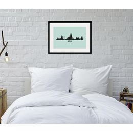 Bild queence "K&ouml;ln Skyline", blau (farbe rahmen: schwarz, farbe bild(er): blau), B:70cm H:50cm, Acrylglas, Holz, Papier, Bilder, Bild, HD Premium Poster-Druck inkl. Holzrahmen