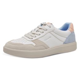Plateausneaker Tamaris, Damen, Gr. 36, blau (hellblau kombiniert), Leder, Lederimitat, Schuhe Plateausneaker, Freizeitschuh, Halbschuh, Schn&uuml;rschuh mit Kontrastbes&auml;tzen