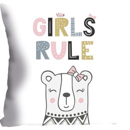 Dekokissen queence "&raquo;Girls rule&laquo;", bunt (bunt, bedruckt), B:40cm L:40cm, Baumwolle, Dekokissen_Sitzkissen_Kissenh&uuml;llen, Dekokissen, Kissenh&uuml;lle ohne F&uuml;llung, 1 St&uuml;ck