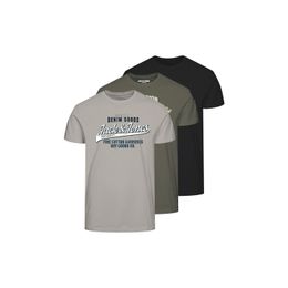 Jack & Jones T-Shirt JACK & JONES "T-Shirt JJETHAN TEE CREW NECK 3PK 3er Pack", Herren, Gr. M, bunt (schwarz, gr&uuml;n, grau), Obermaterial: 100% Baumwolle CO., Shirts T-Shirt