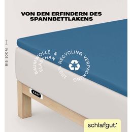 Spannbettlaken Schlafgut "EASY Jersey Elasthan Topper", blau (blau mid), 1 Stk., Jersey, 90-100x200-220 10cm, Jersey, Obermaterial: 95% Baumwolle, 5% Elasthan, Bettlaken, Spannbettlaken, MADE IN GREEN by OEKO-TEX