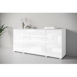 Sideboard OTTO HOME "Kenia, Kommode f&uuml;r das Schlafzimmer/Wohnzimmer", wei&szlig; (wei&szlig; matt, wei&szlig; hochglanz), B:150cm H:69cm T:39cm, FSC-zertifizierter Holzwerkstoff, Hartfaserplatte, Kunststoff, Sideboards, Sideboard, Modernes Sideboard mit 3 Schubladen und 4 F&auml;chern, Breite 150 cm, Topseller