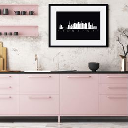 Bild queence "Frankfurt Skyline BLACK", schwarz (farbe rahmen: schwarz, farbe bild(er): schwarz), B:40cm H:30cm, Acrylglas, Holz, Papier, Bilder, Bild, HD Premium Poster-Druck inkl. Holzrahmen