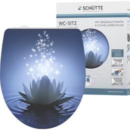 Sch&uuml;tte WC-Sitz SCH&Uuml;TTE "Water Lily", blau (blau, wei&szlig;), B:374cm L:453cm, Duroplast, WC-Sitze, WC-Sitz, Duroplast, mit Absenkautomatik und Schnellverschluss, High Gloss