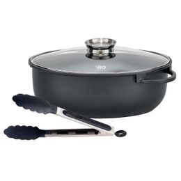 Br&auml;ter ELO "Alucast Alugussbr&auml;ter oval 38 cm inkl. Servierzange", schwarz, B:25cm H:13,4cm L:38cm &Oslash;:38cm, T&ouml;pfe, Br&auml;ter, Induktion, Aromaknopf, Kochzange