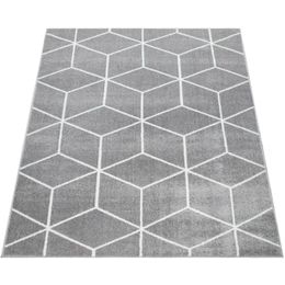 Teppich Paco Home "Stella 402", grau, B:140cm H:16mm L:200cm, Polypropylen, Teppiche, Teppich, Kurzflor, Scandi Design, geometrisches Muster